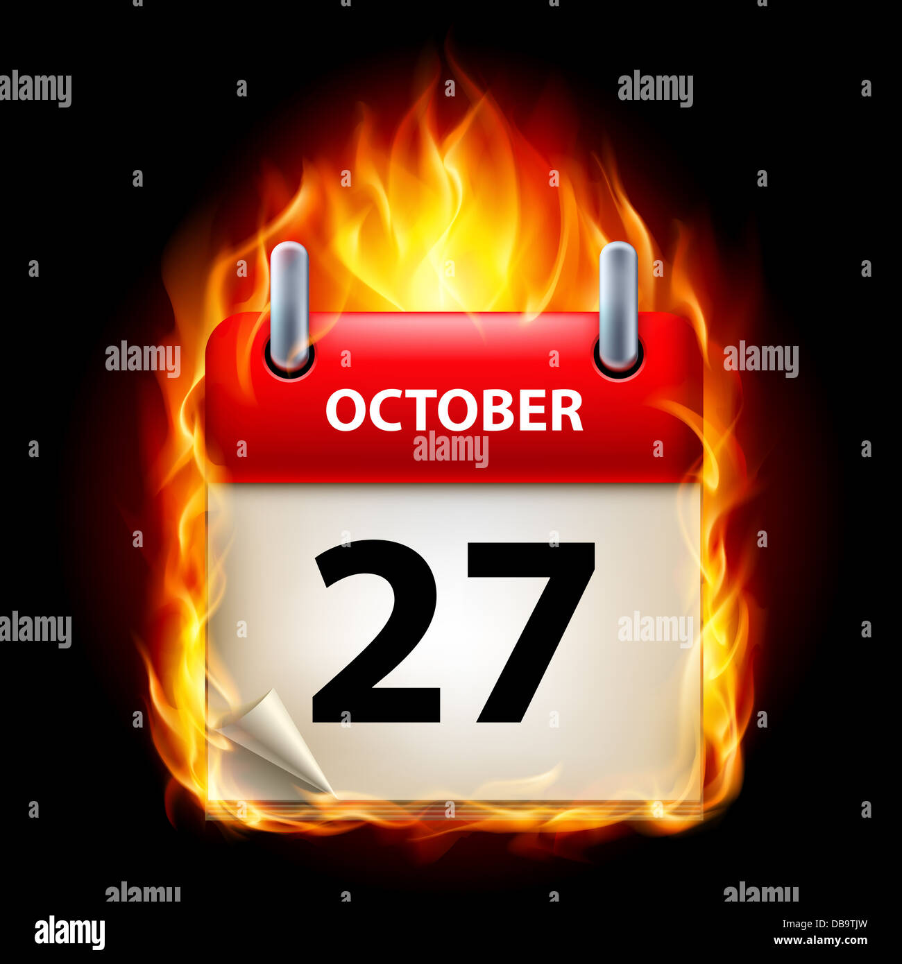 Twenty-seventh October in Calendar. Burning Icon on black background ...