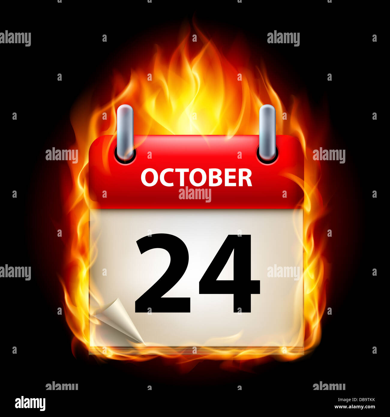Twenty-fourth October in Calendar. Burning Icon on black background ...