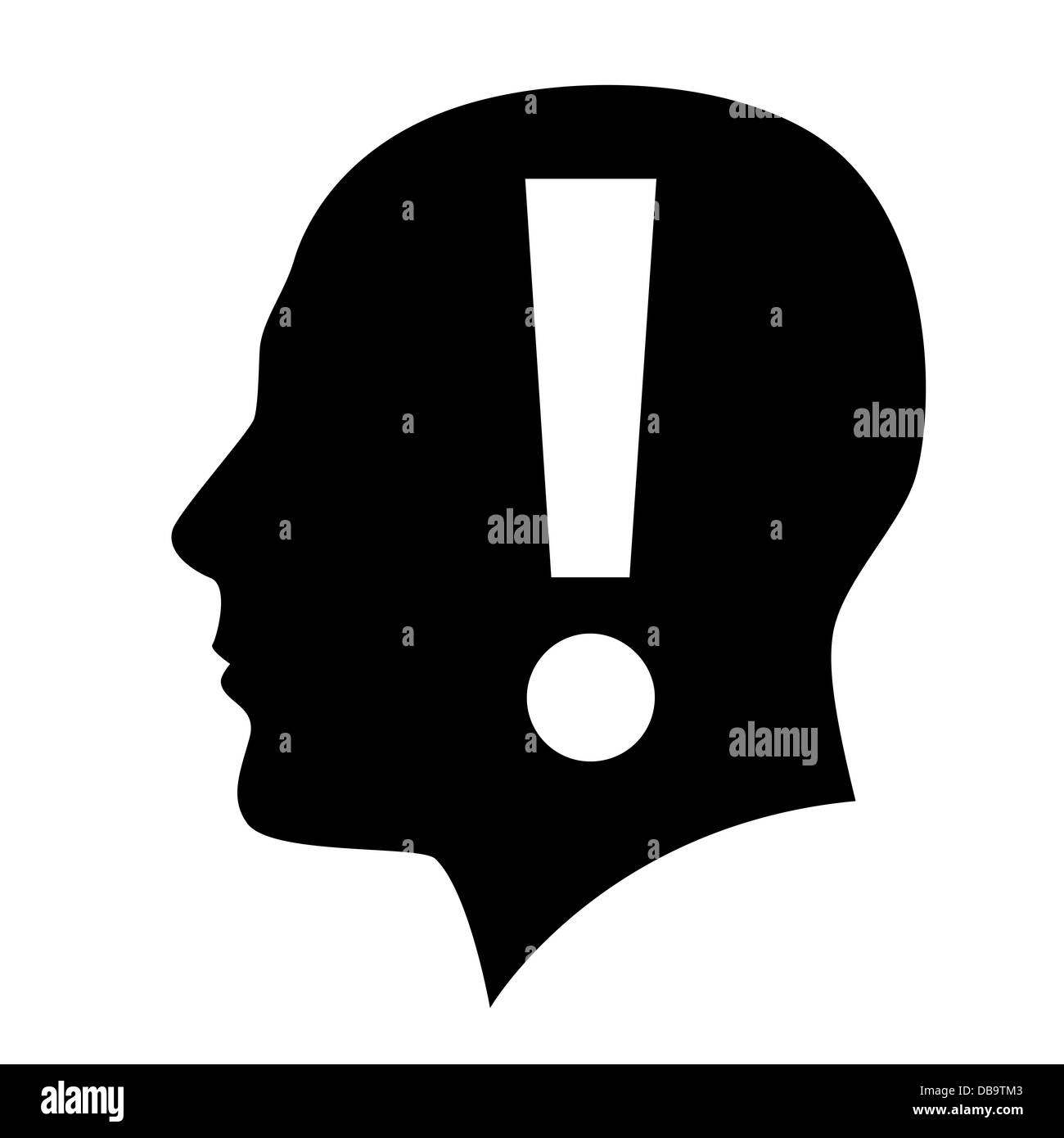 Human head with exclamation mark symbol on white Stock Photo - Alamy
