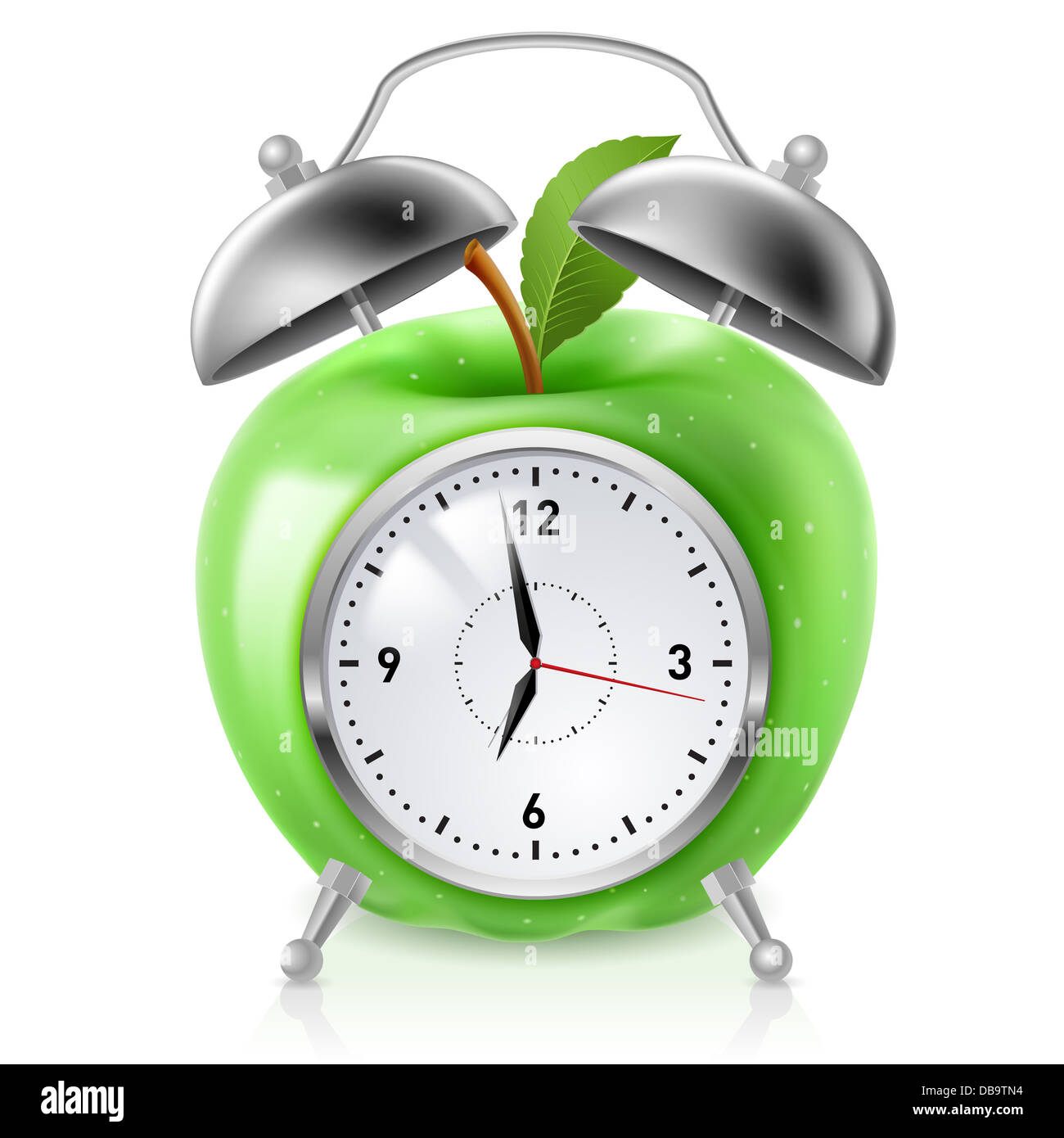 Green apple alarm clock. Illustration on white background for design ...