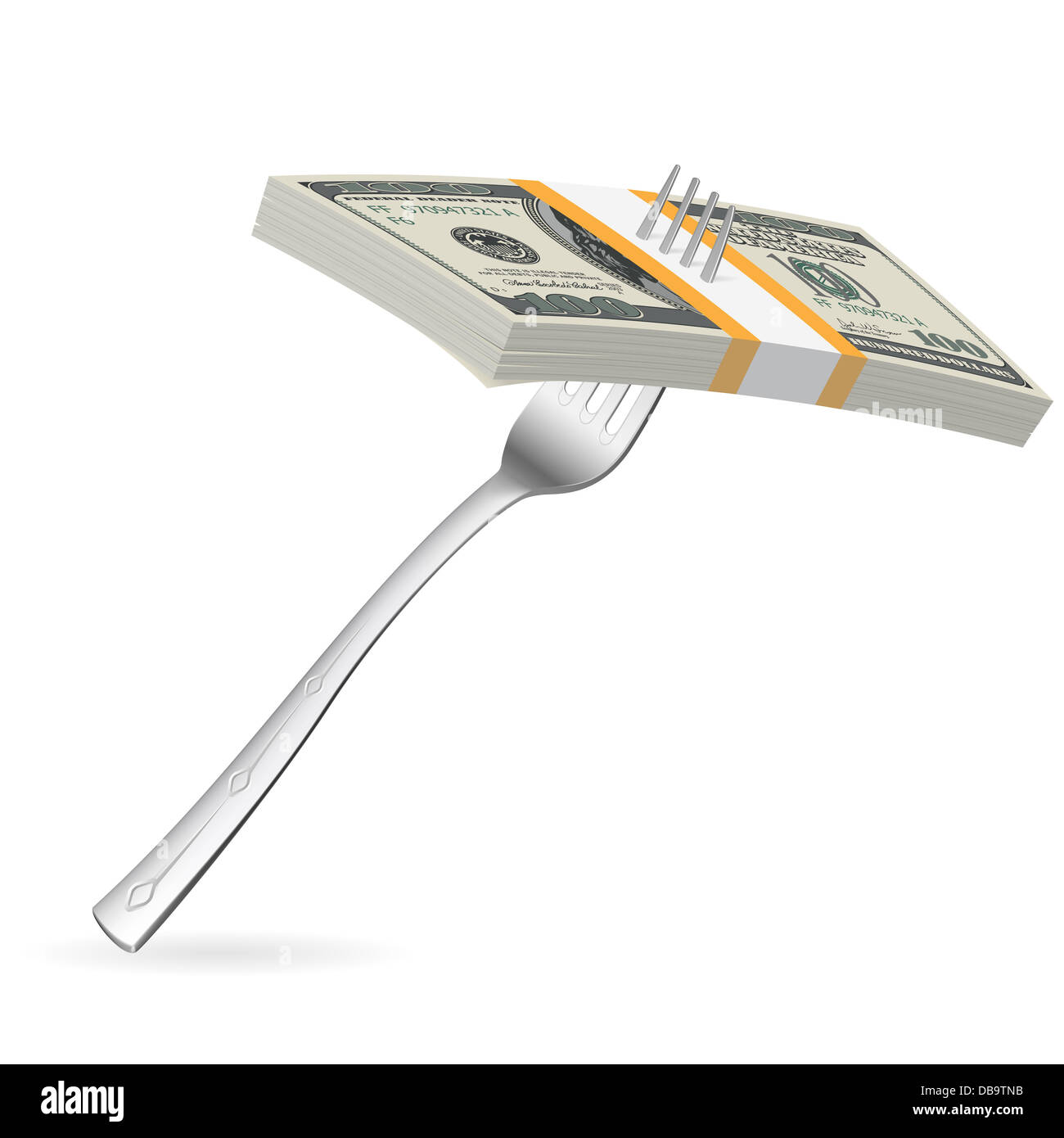 Fork with money. Illustration on white for design Stock Photo - Alamy