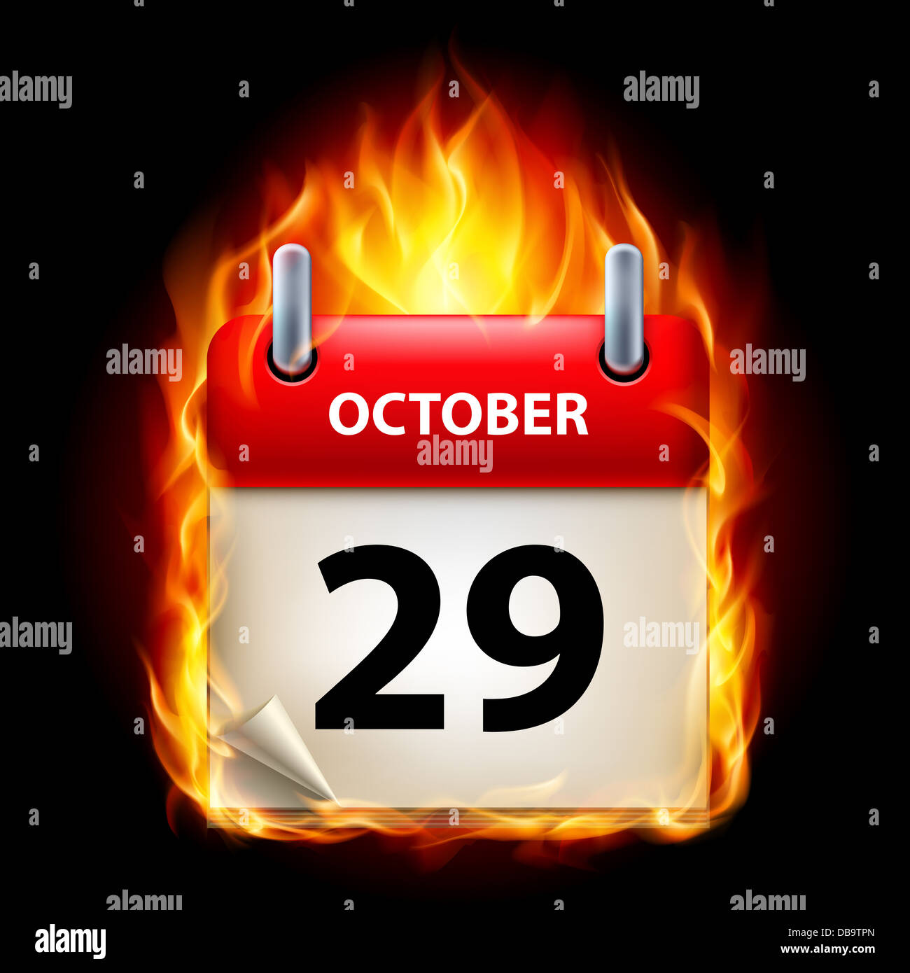 Twenty-ninth October in Calendar. Burning Icon on black background ...