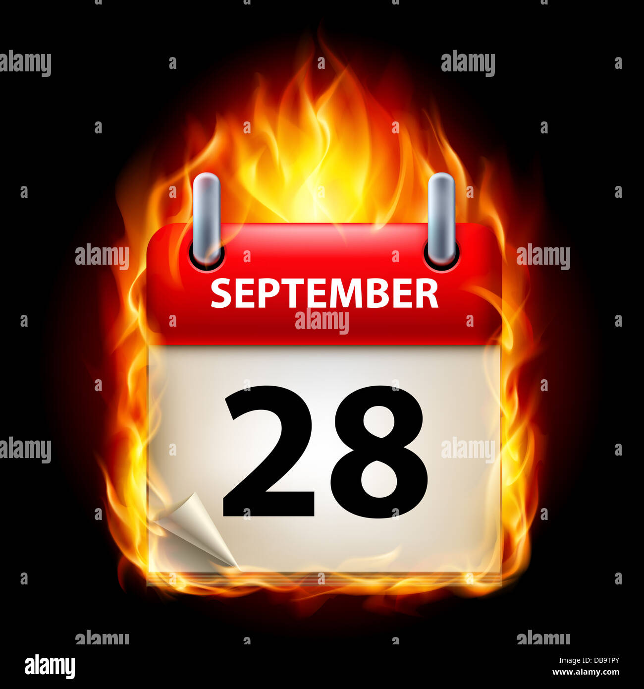 Twenty-eighth September in Calendar. Burning Icon on black background ...
