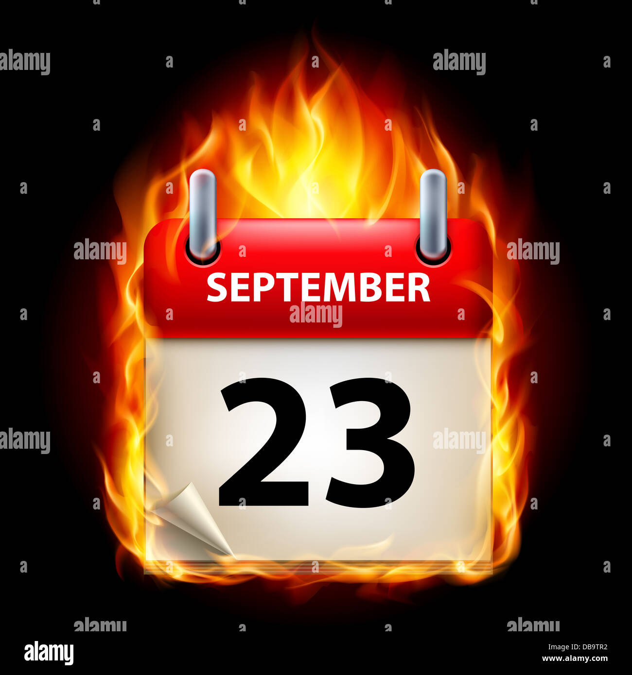 Twenty-third September in Calendar. Burning Icon on black background ...