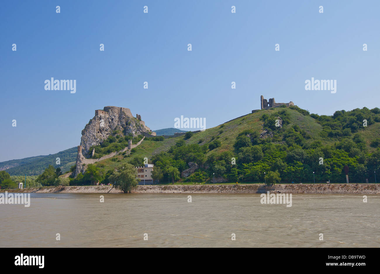 View of Devin castle (founded in IX c.) from Danube river. Bratislava ...