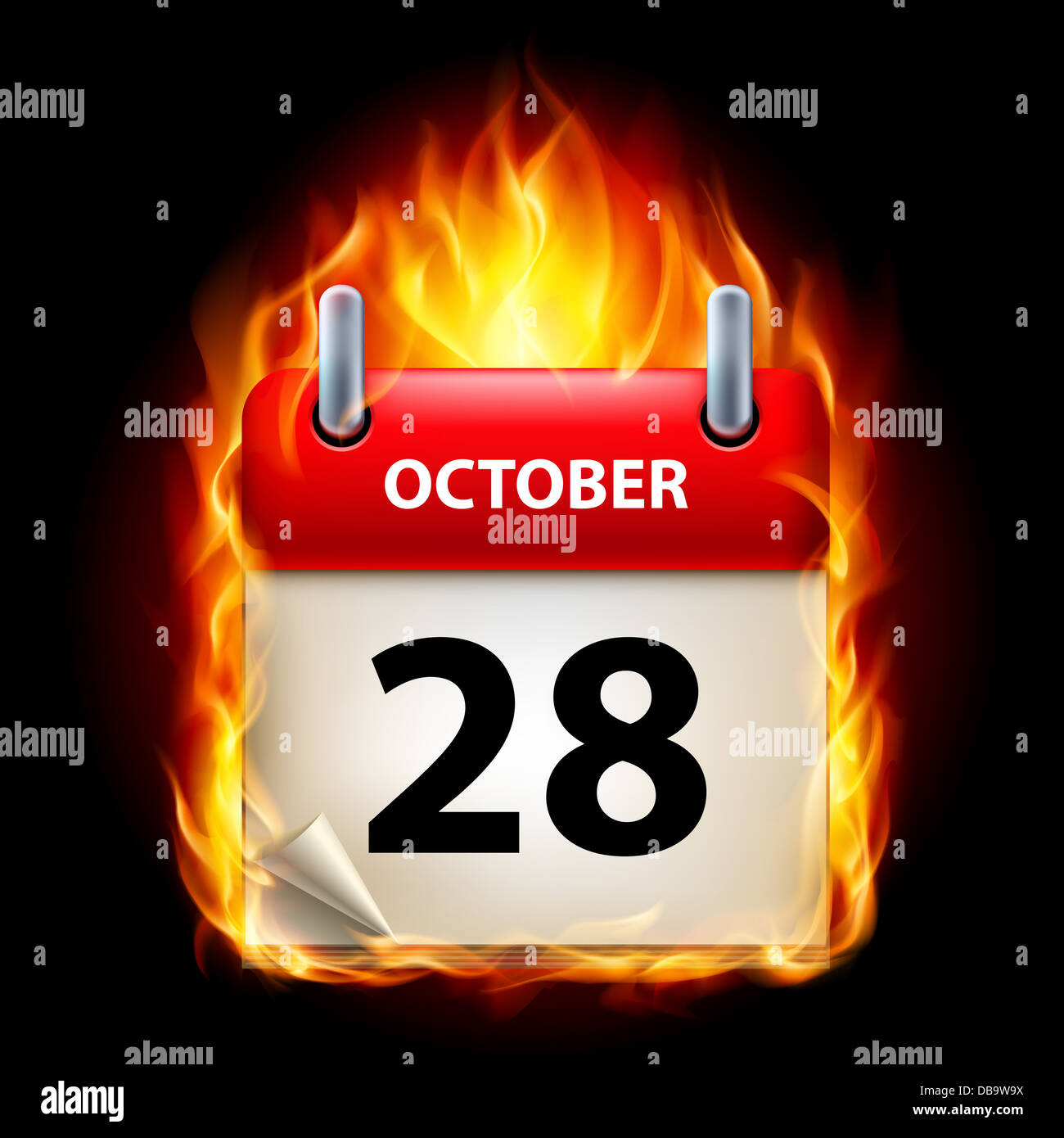 Twenty-eighth October in Calendar. Burning Icon on black background ...