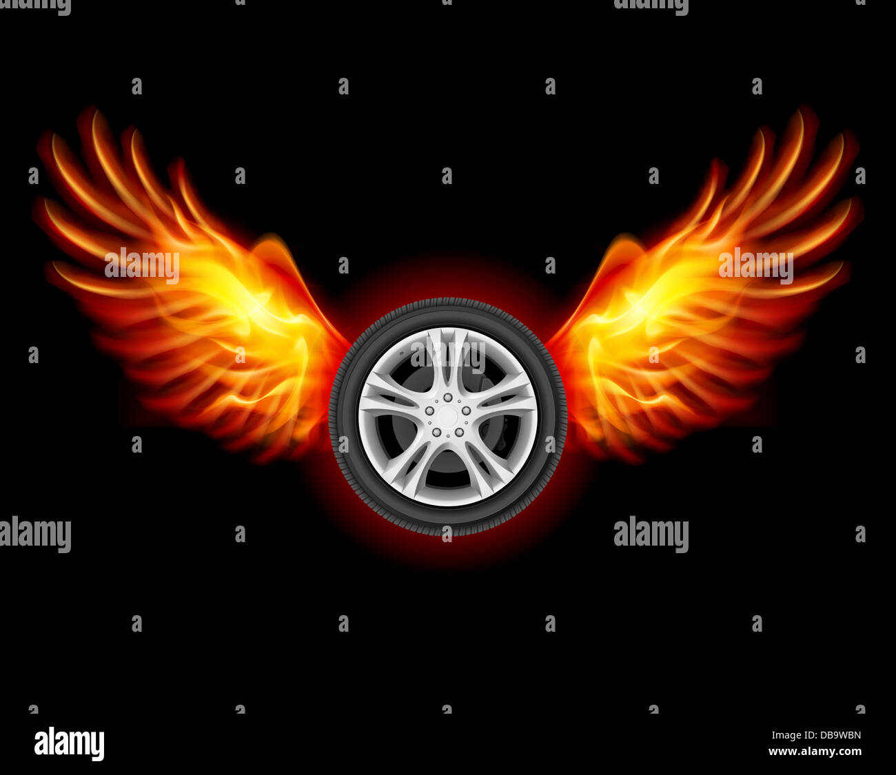Wheel with fire wings. Illustration on black Stock Photo - Alamy