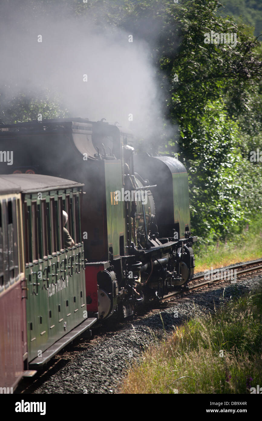 Welsh Highland Railway, Wales. Picturesque view of a steam locomotive ...