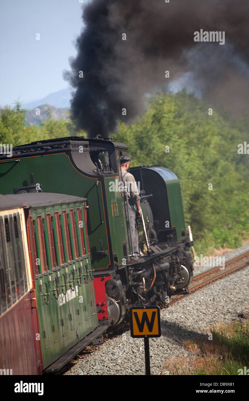 Welsh Highland Railway, Wales. Picturesque view of a steam locomotive ...