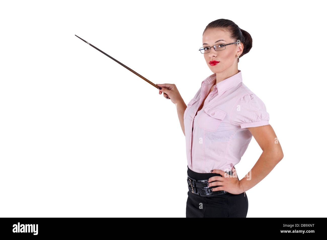 Pretty Teacher with a Pointer Isolated on White Background Stock Photo ...
