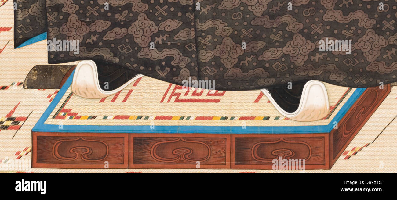 This portrait depicts a scholar-official wearing a black robe ...