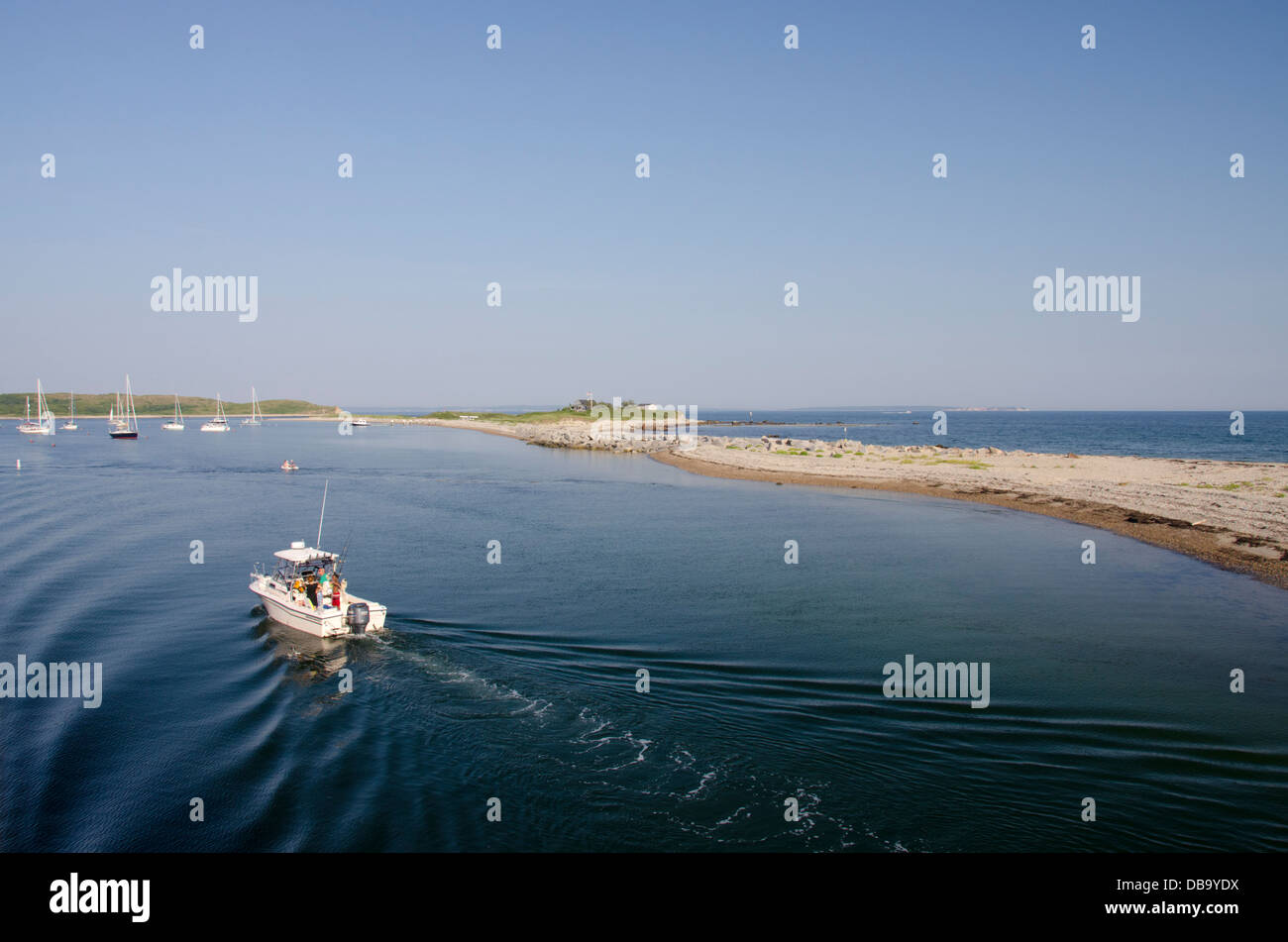 Massachusetts, Elizabeth Islands, Cuttyhunk Island. Fishing boat along ...