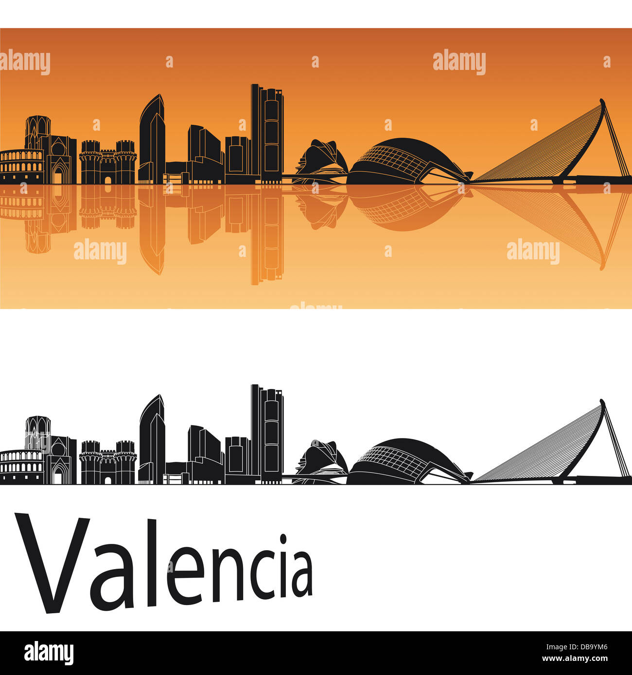 Valencia skyline in orange background Stock Photo - Alamy