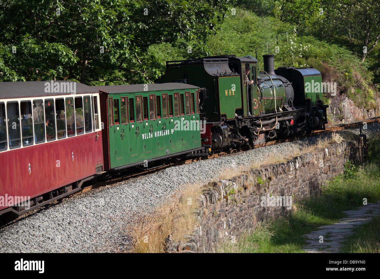 Welsh Highland Railway, Wales. Picturesque view of a steam locomotive ...