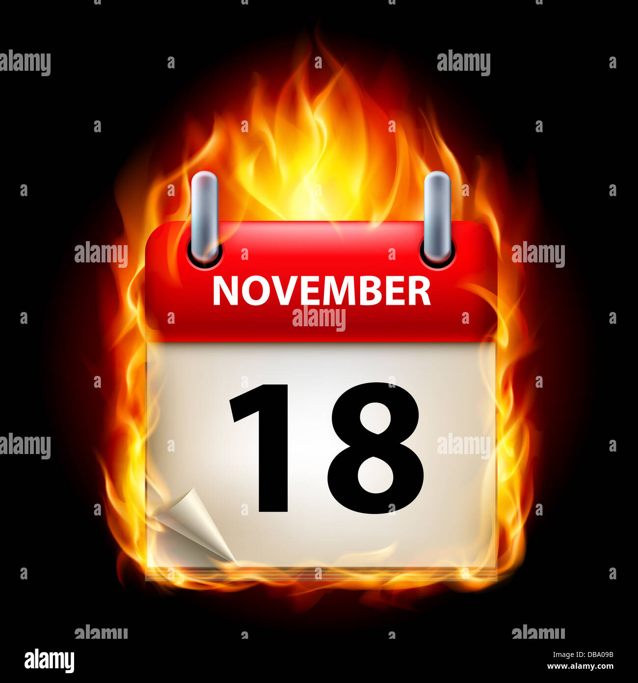 Eighteenth November in Calendar. Burning Icon on black background Stock ...