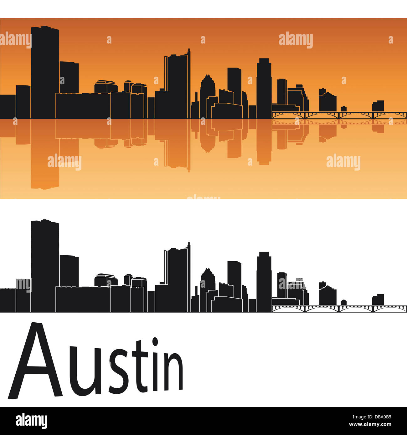 Austin skyline in orange background Stock Photo - Alamy