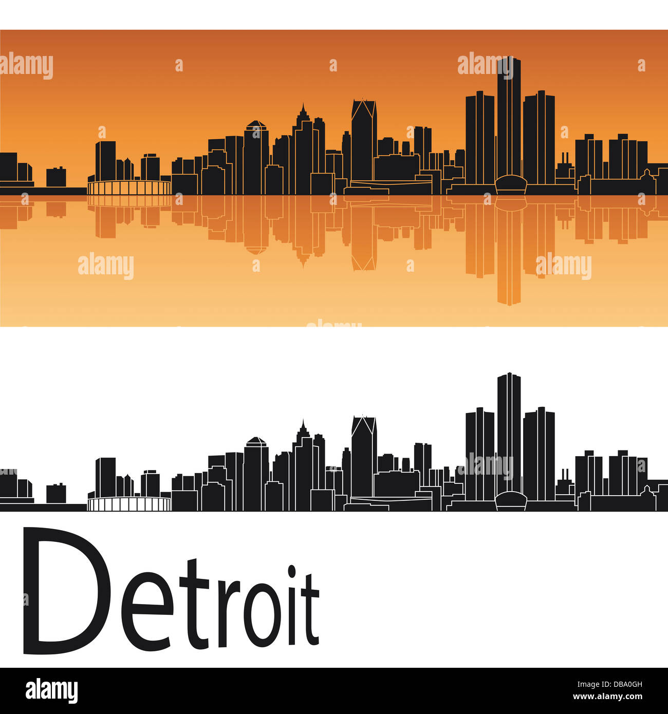 Detroit skyline in orange background Stock Photo - Alamy