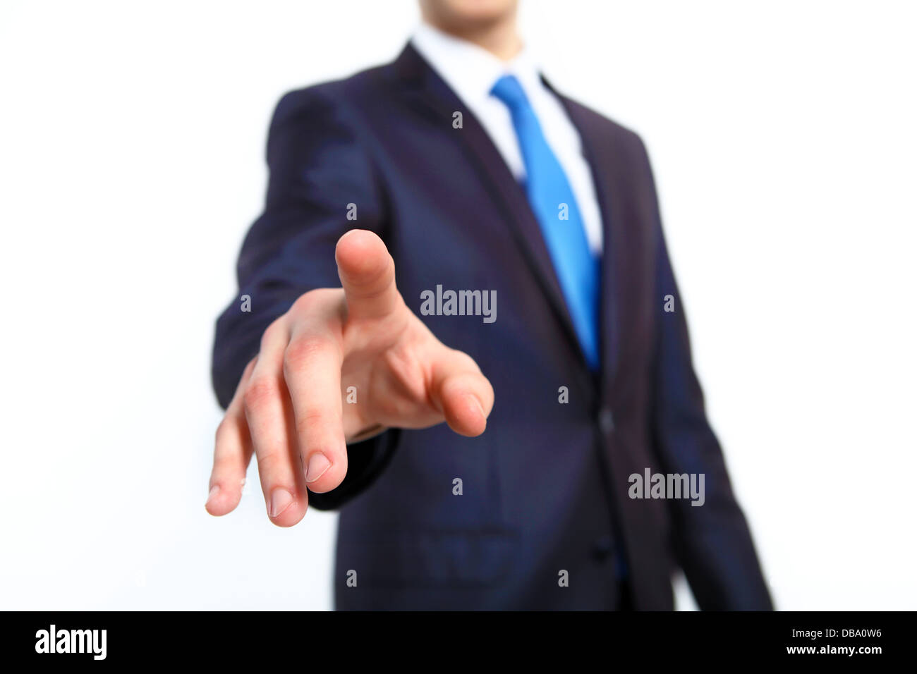 Businessman pushing a button with his finger Stock Photo - Alamy