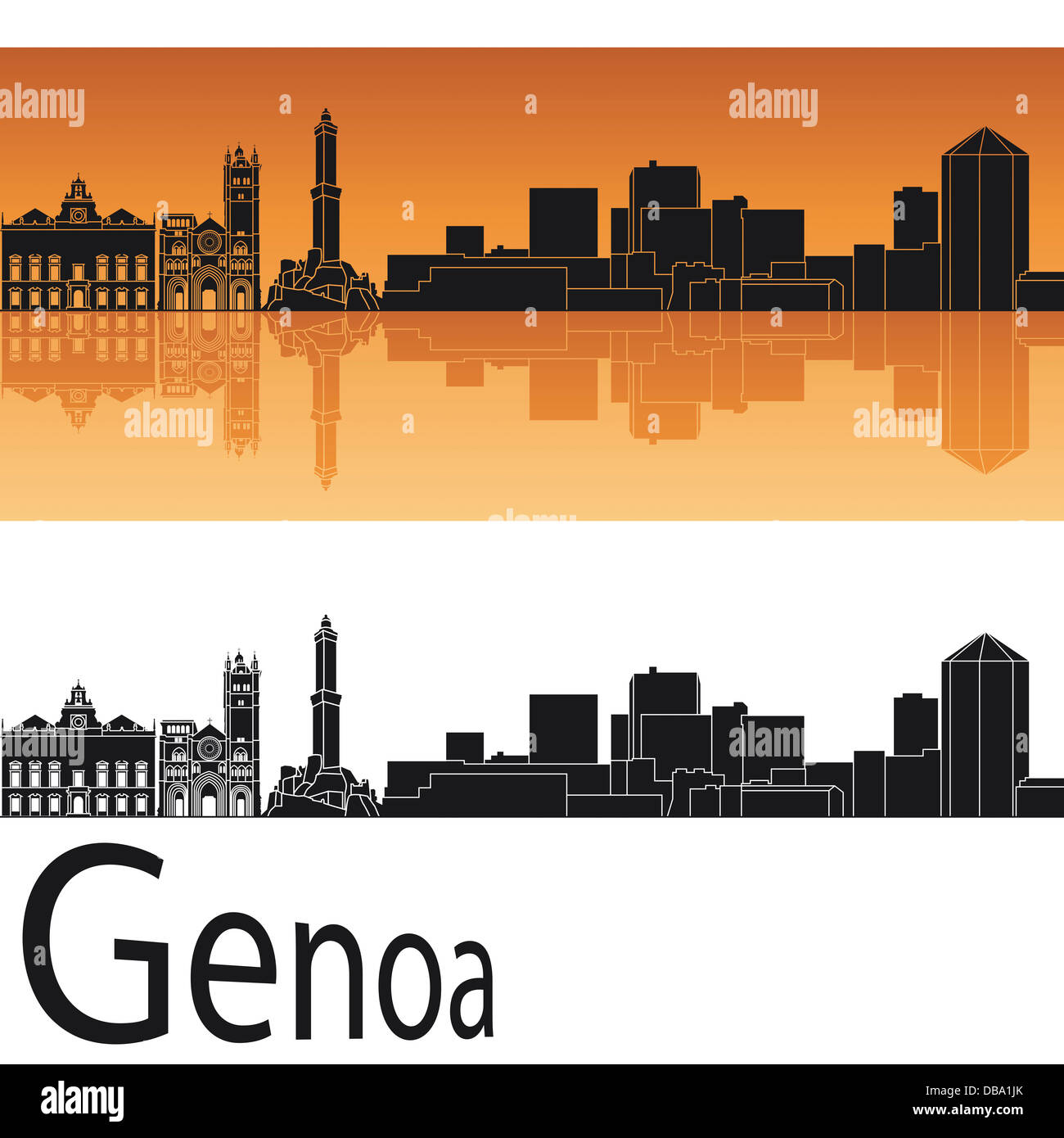 Genoa skyline in orange background Stock Photo - Alamy