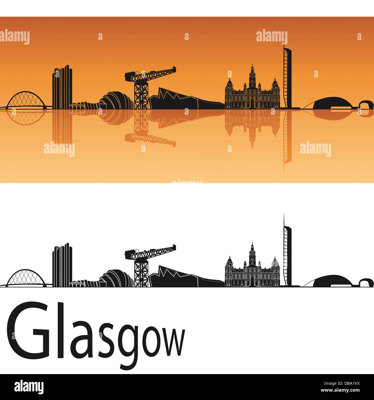 Glasgow skyline in orange background Stock Photo - Alamy
