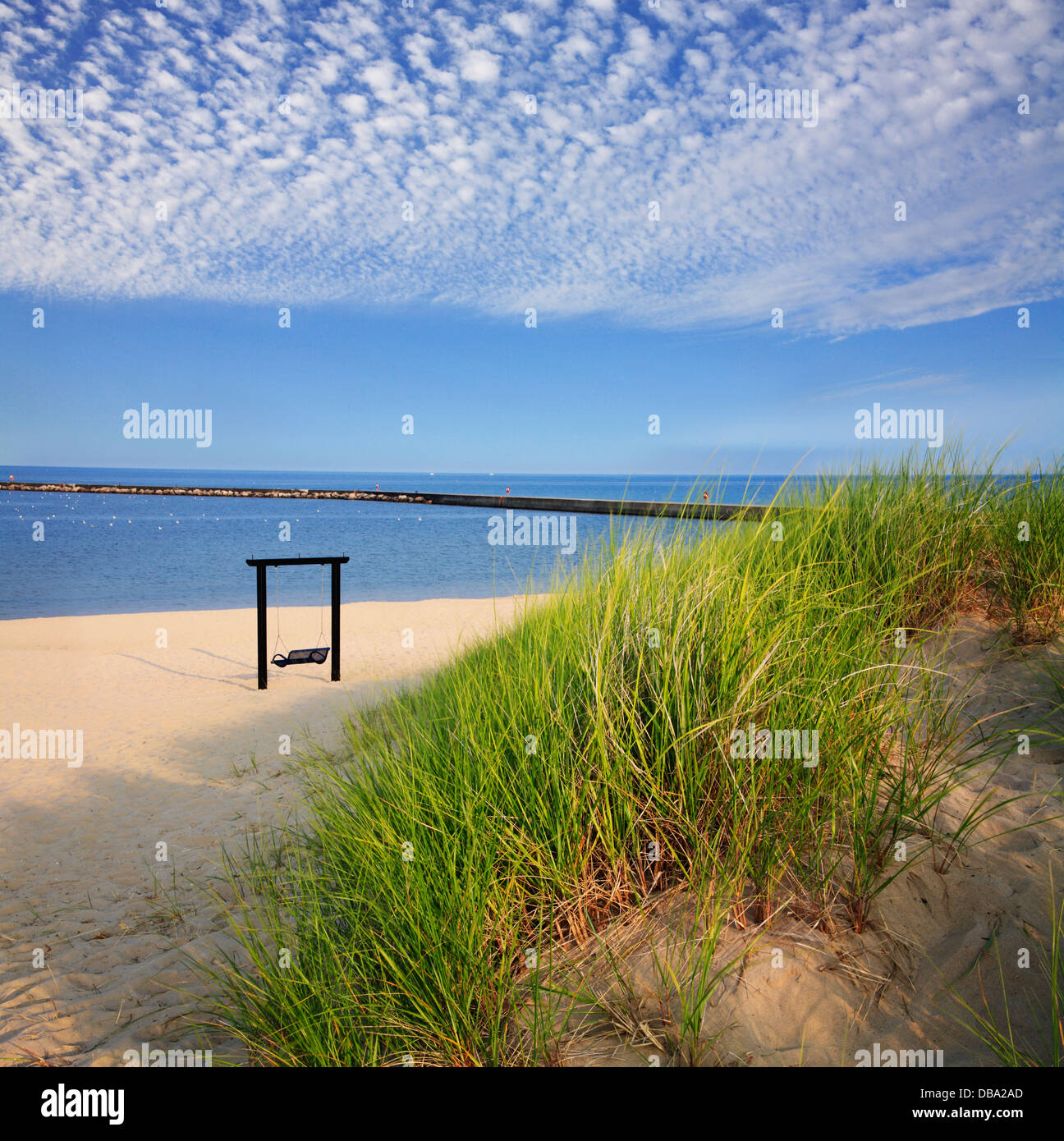 Beach Grass And A Beach Swing At The Frankfort North Breakwater, Lake ...