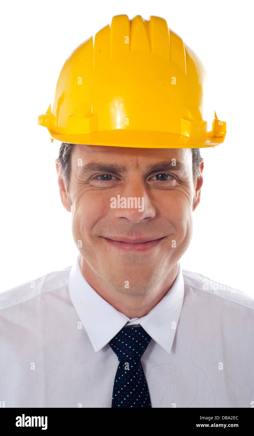 An architect wearing yellow safety helmet Stock Photo - Alamy
