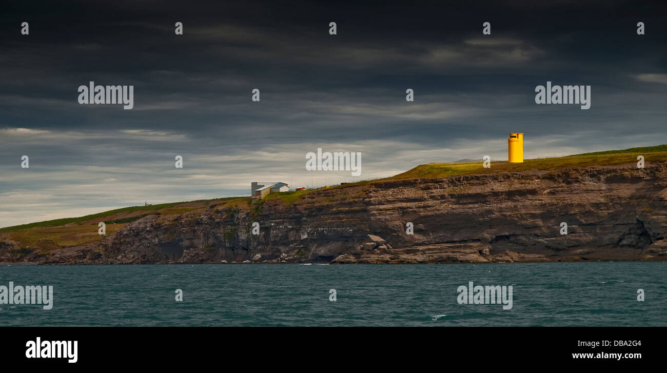 Old Lighthouse of fishing port of Húsavik.Centre of whale watching ...