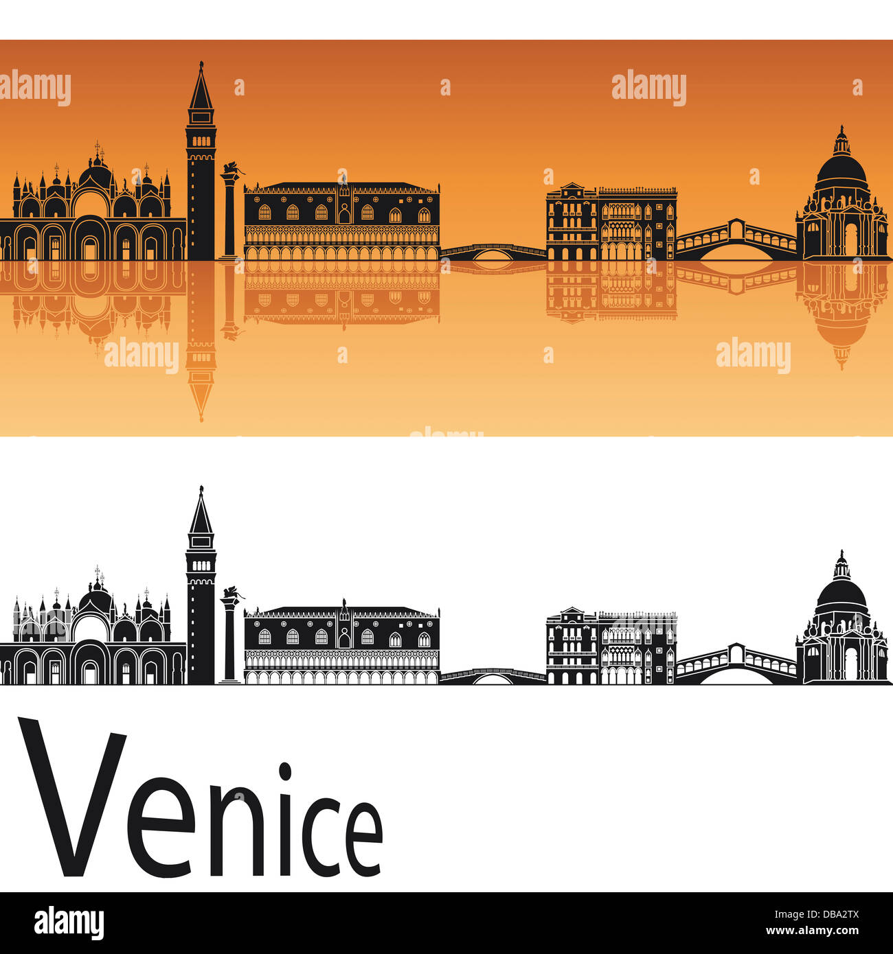 Venice skyline in orange background Stock Photo - Alamy
