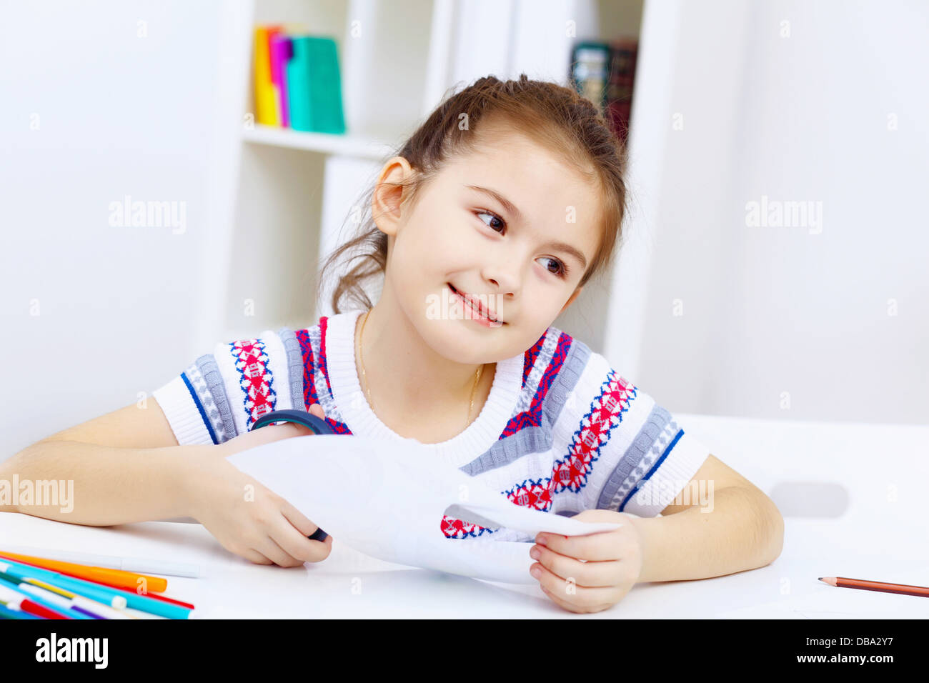Little girl and study Stock Photo - Alamy