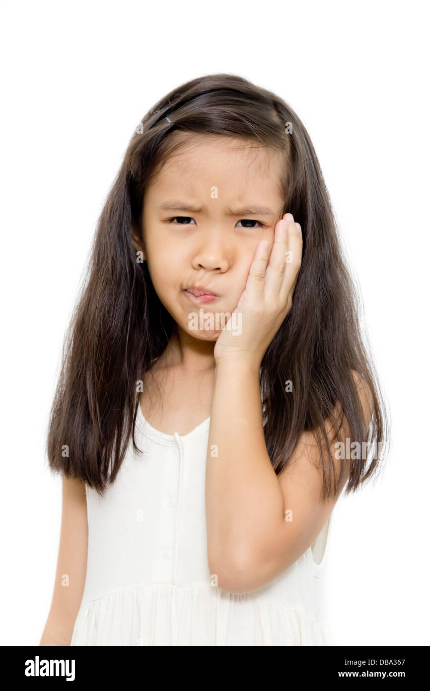 Little girl with toothache action isolated on white background Stock ...