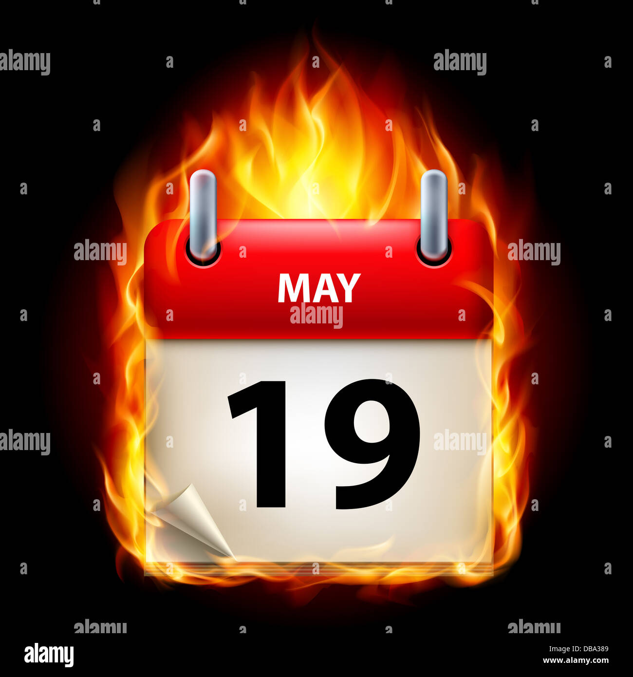 Nineteenth May in Calendar. Burning Icon on black background Stock ...