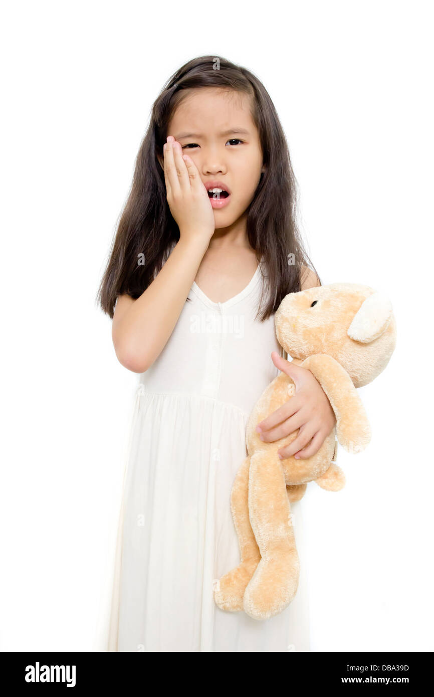 Little girl with toothache action isolated on white background Stock ...