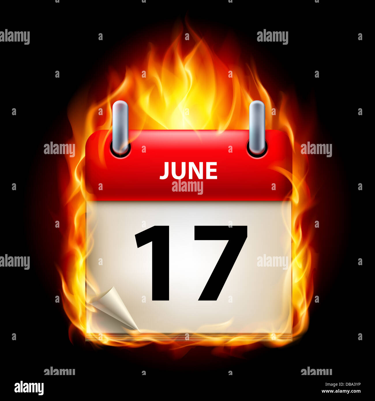 Seventeenth June in Calendar. Burning Icon on black background Stock ...