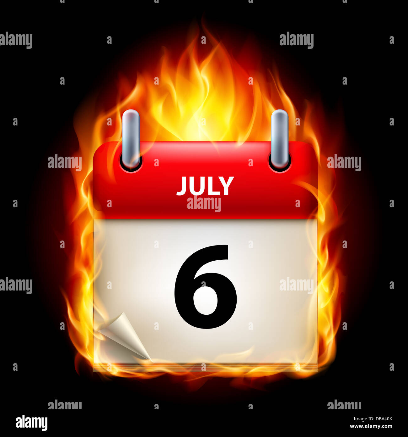 Sixth July in Calendar. Burning Icon on black background Stock Photo ...