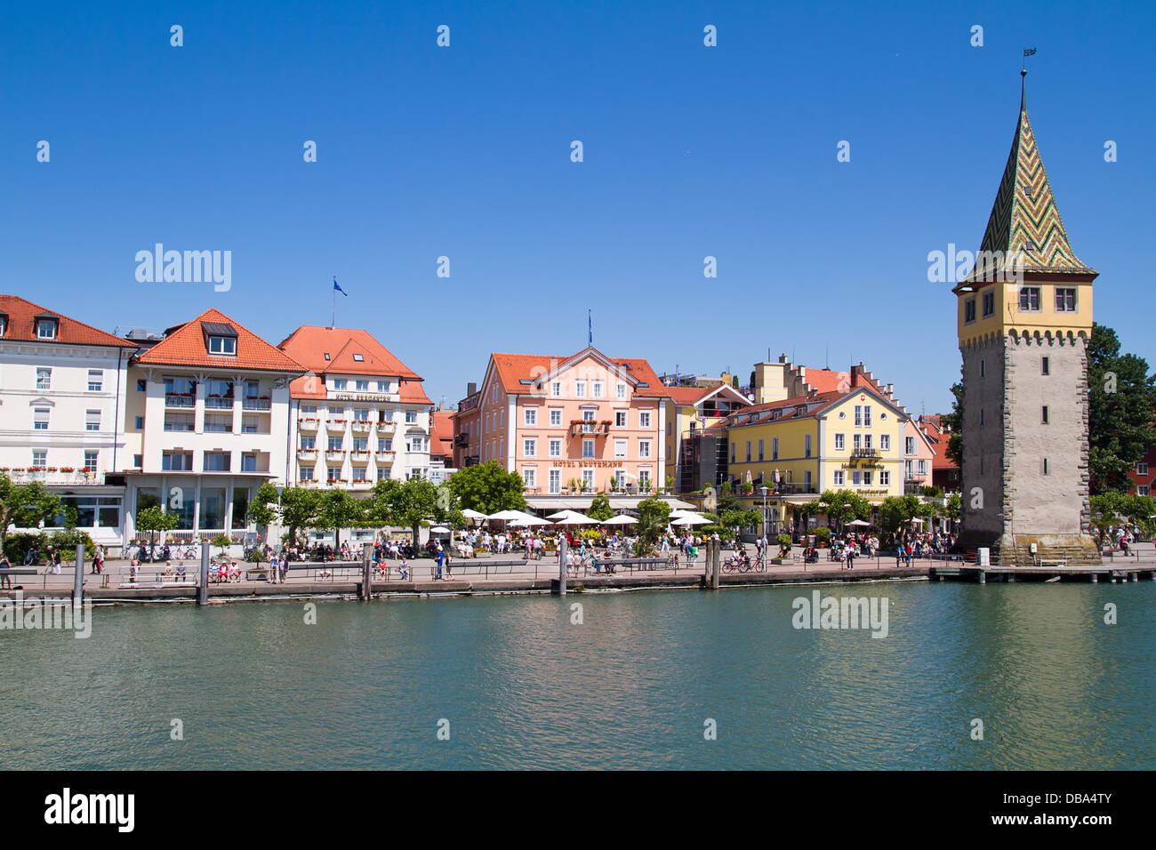 Harbour promenade in Lindau, Lake Constance, Bavaria, Germany, Europe ...