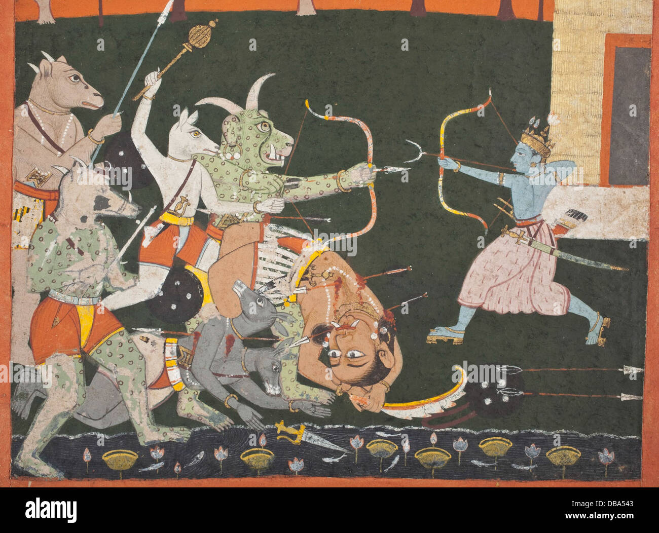 This folio from the Ramayana illustrates Rama's battle with the Titans ...