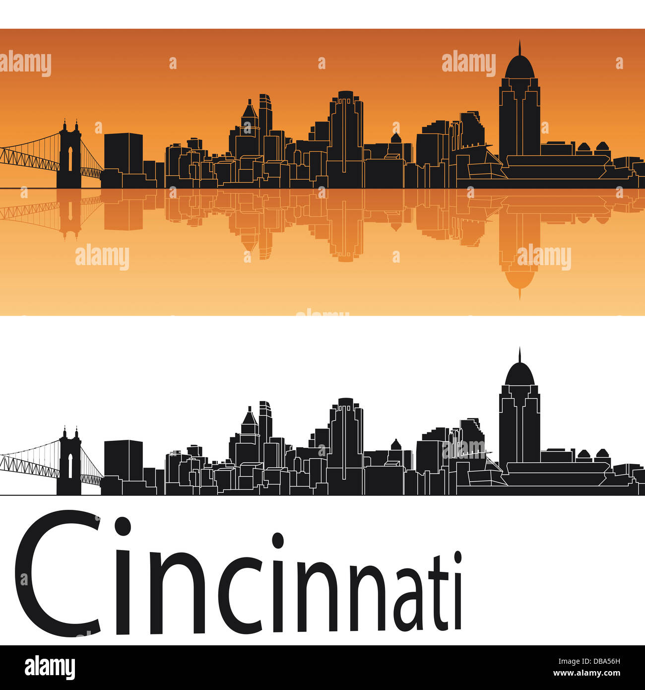Cincinnati skyline in orange background Stock Photo - Alamy