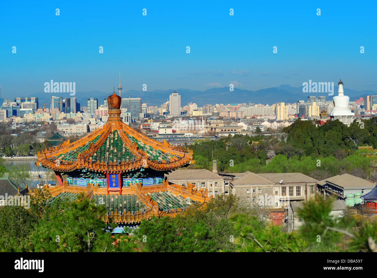 Beijing architecture and city skyline in the morning with blue sky ...