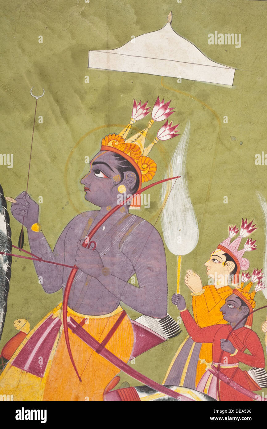 A depiction of the Hindu deity Rama on horseback, capturing the heroic ...