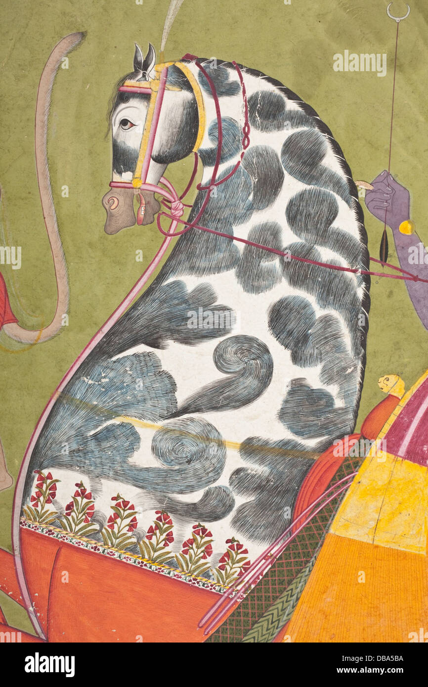 This artwork portrays Rama, a key figure in Hindu mythology, depicted ...