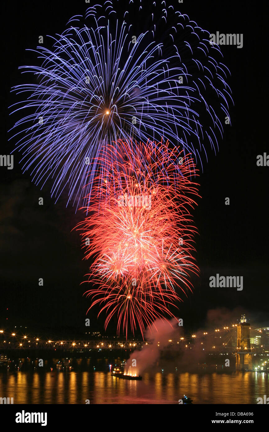 The Colorful billowing Bursts Of Fireworks Over The Ohio River At ...