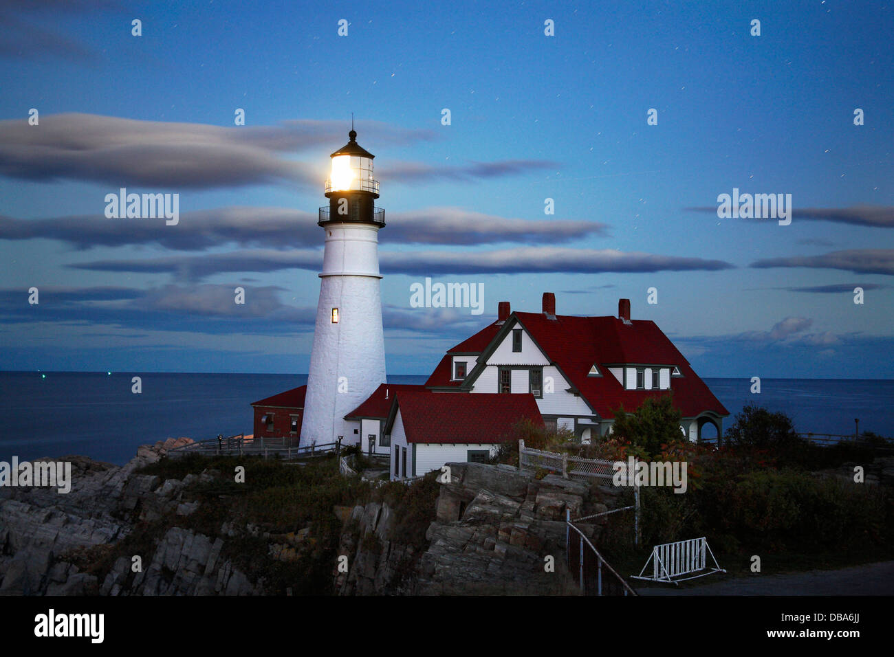 The Benevolent Sentinel, The Portland Head Light At Night, Portland ...