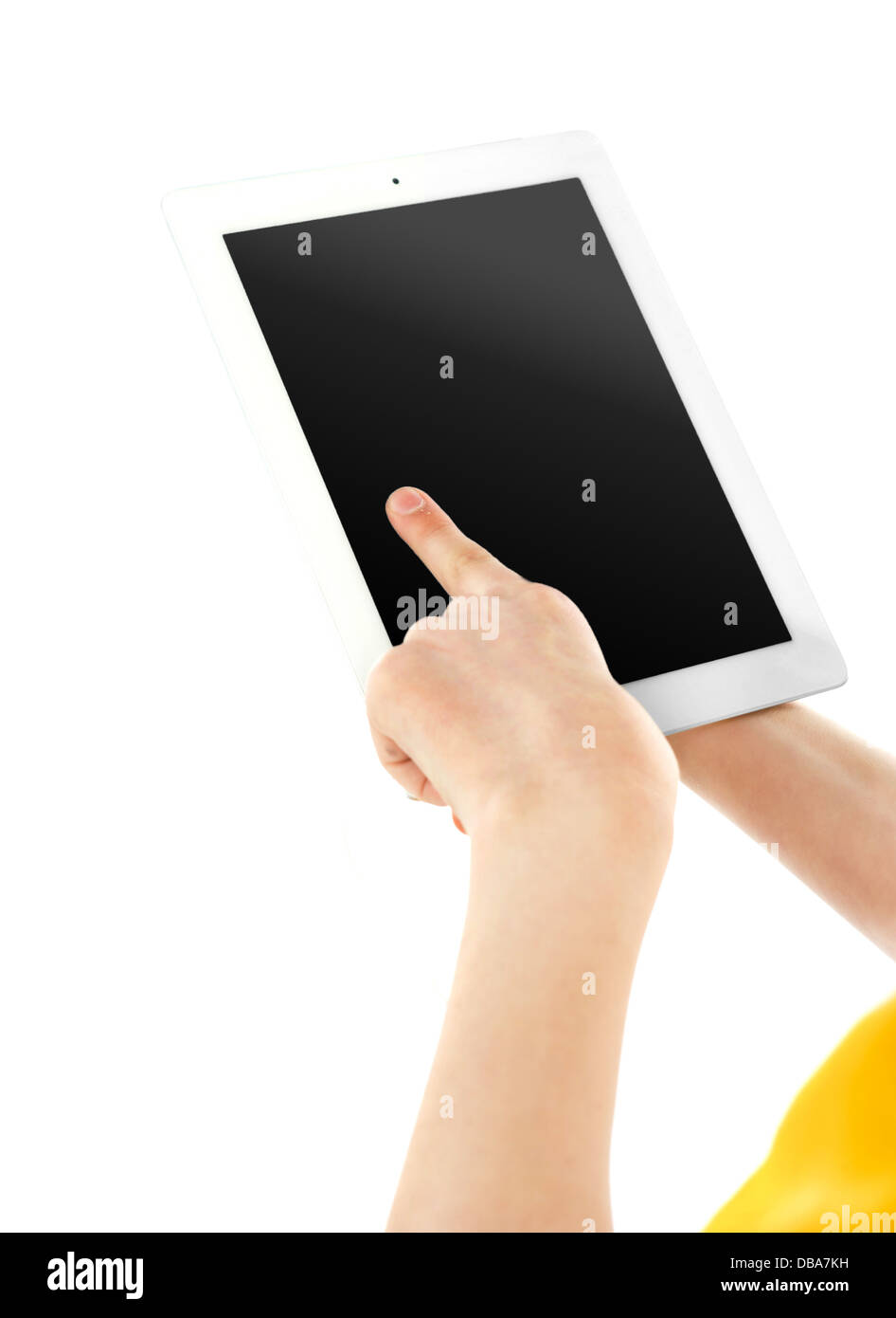 Boys finger on electronic digital frame Stock Photo - Alamy