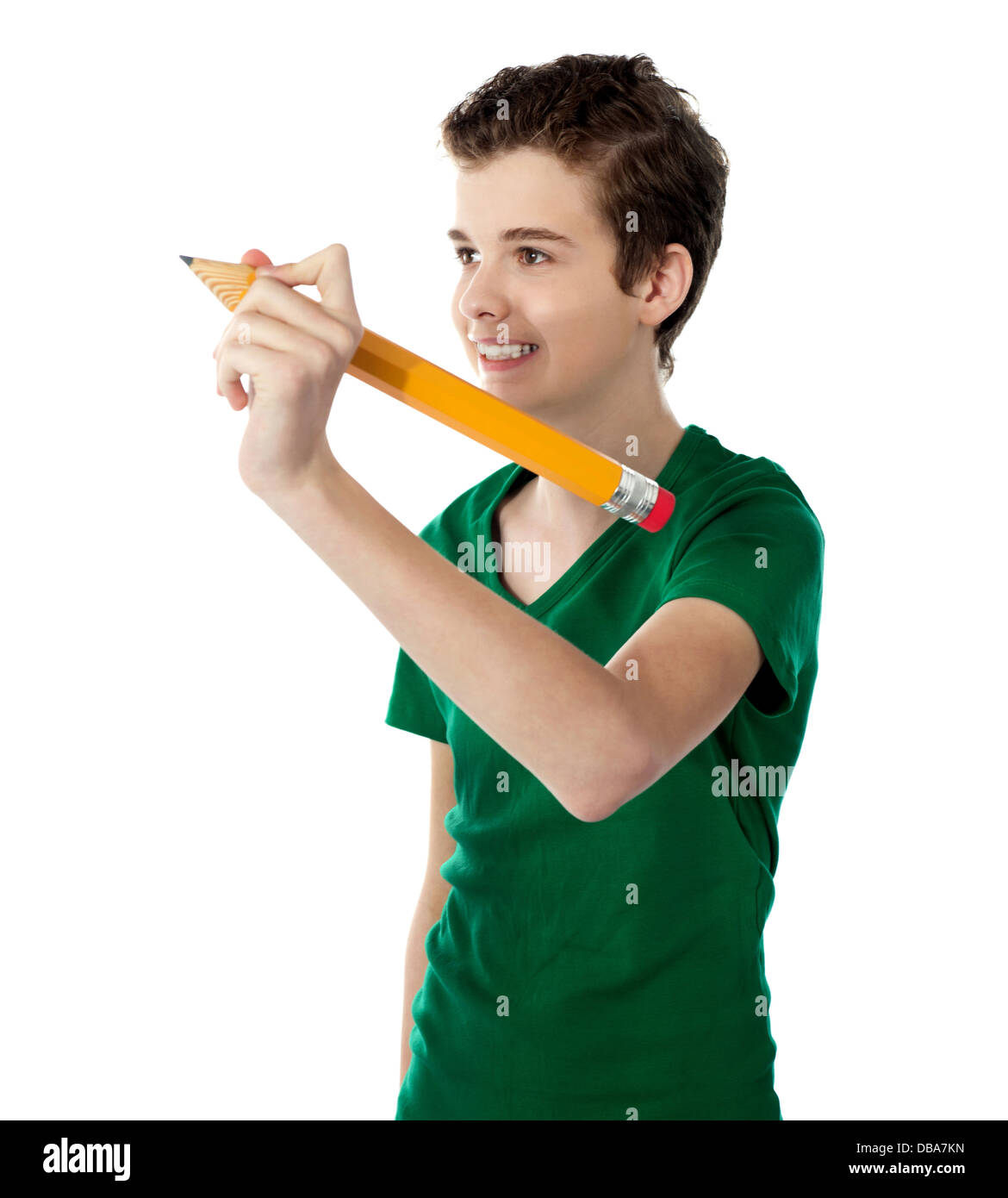 Smiling boy making imaginary drawing Stock Photo - Alamy