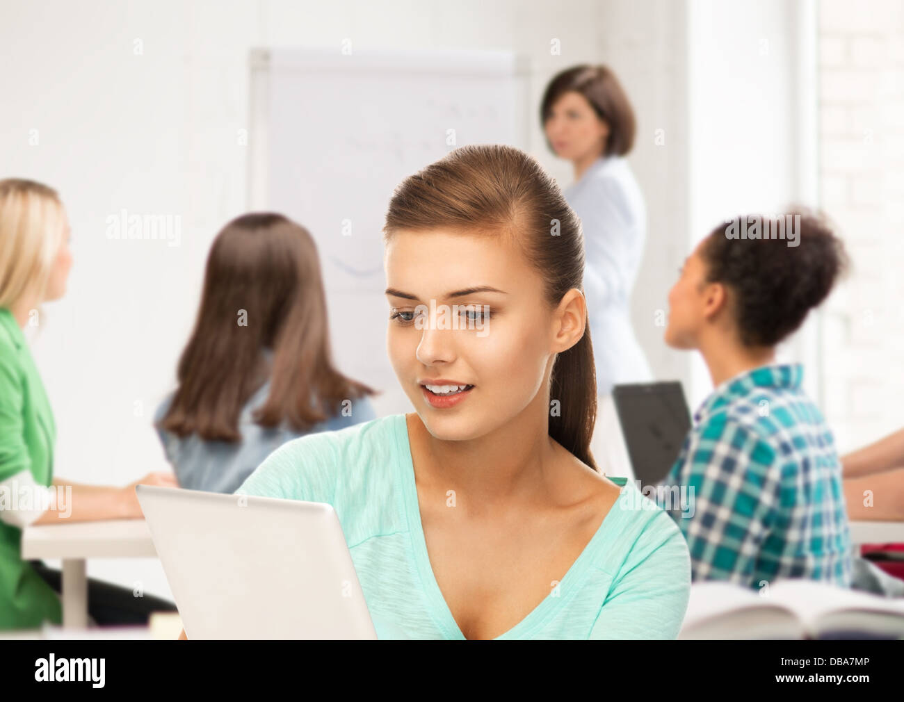 student with tablet pc in college Stock Photo - Alamy