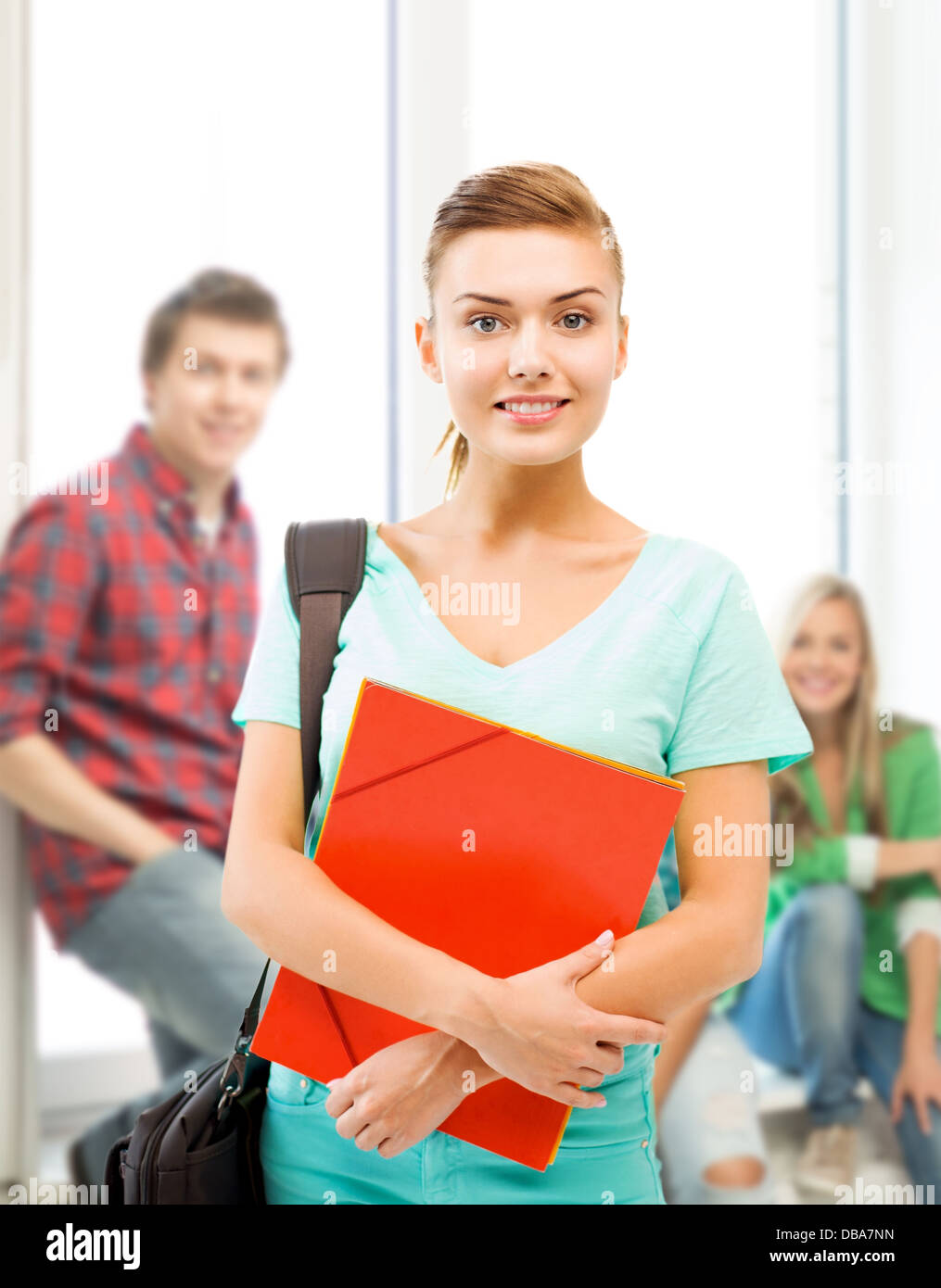 student girl with folders and school bag Stock Photo - Alamy
