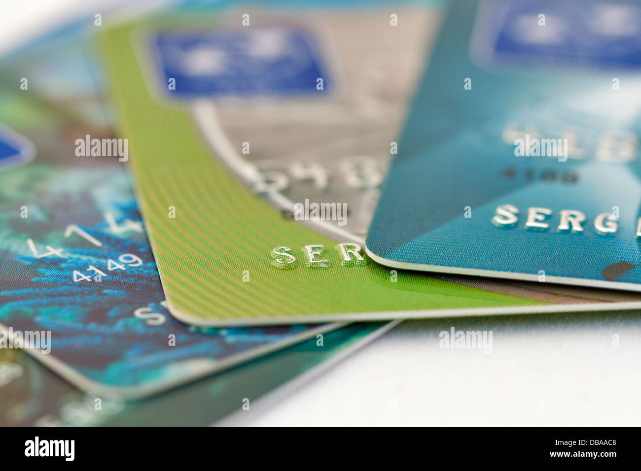 Credit bank cards set macro on white background Stock Photo - Alamy