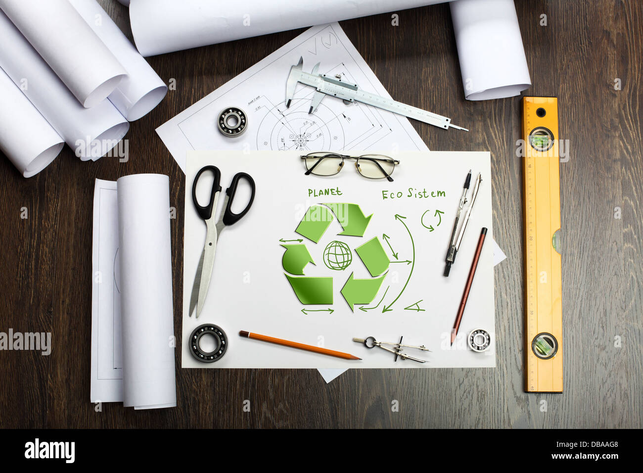 Tools and papers on the table Stock Photo - Alamy