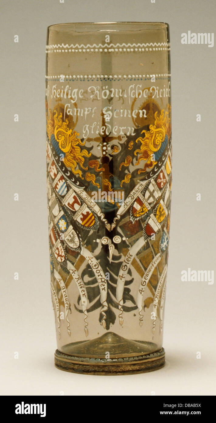 This intricately designed beaker, featuring the arms of the Holy Roman ...
