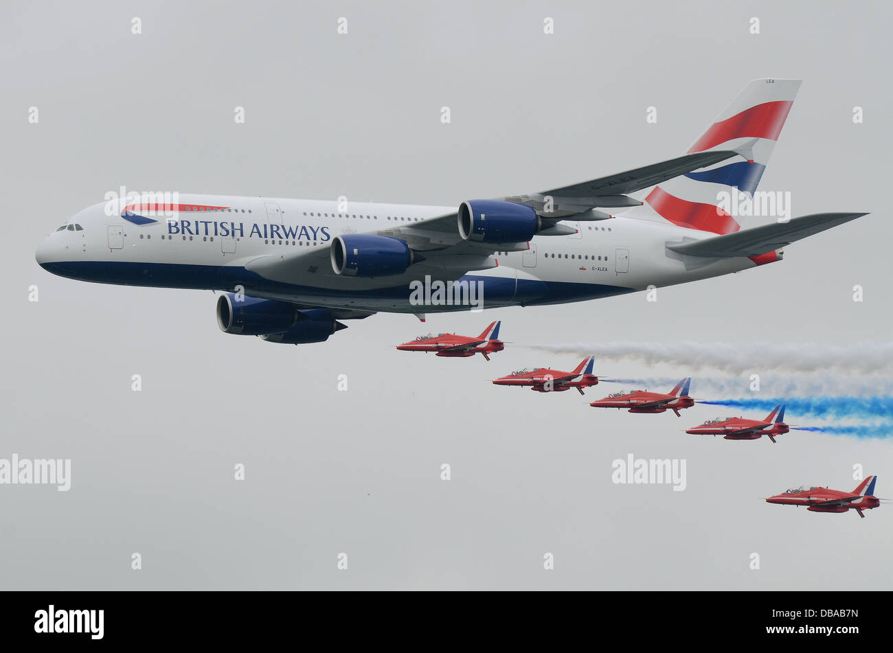 The famous Royal Air Force Red Arrows BAe Hawk jets in formation with ...